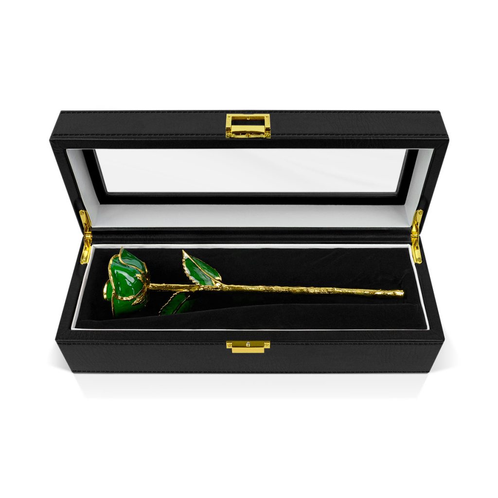 Emerald Green Rose with Presentation Case and Glass Top – Gold Rose ...